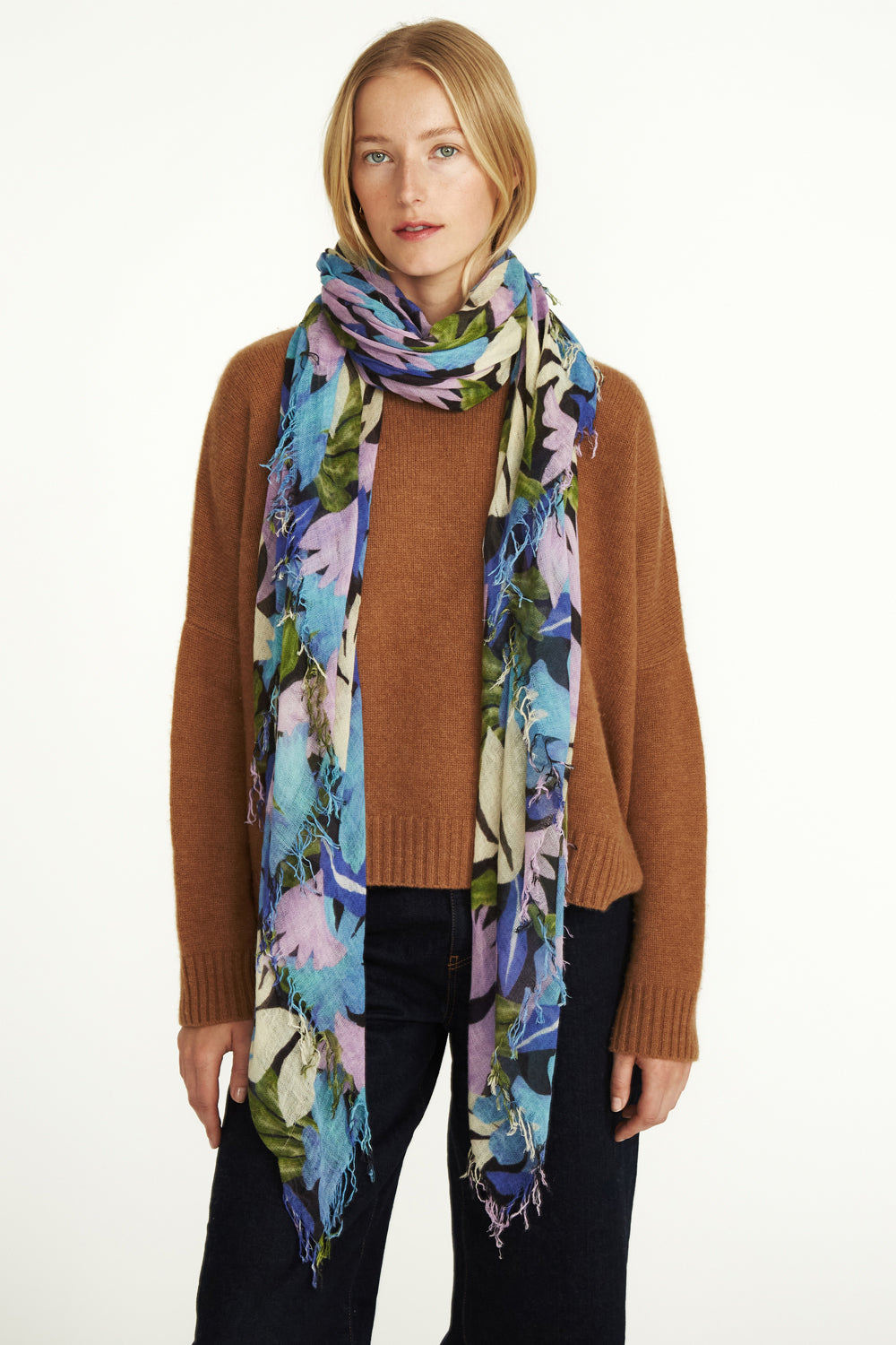 Cashmere and Silk Scarf Pageant Blue Floral Print – Chan Luu