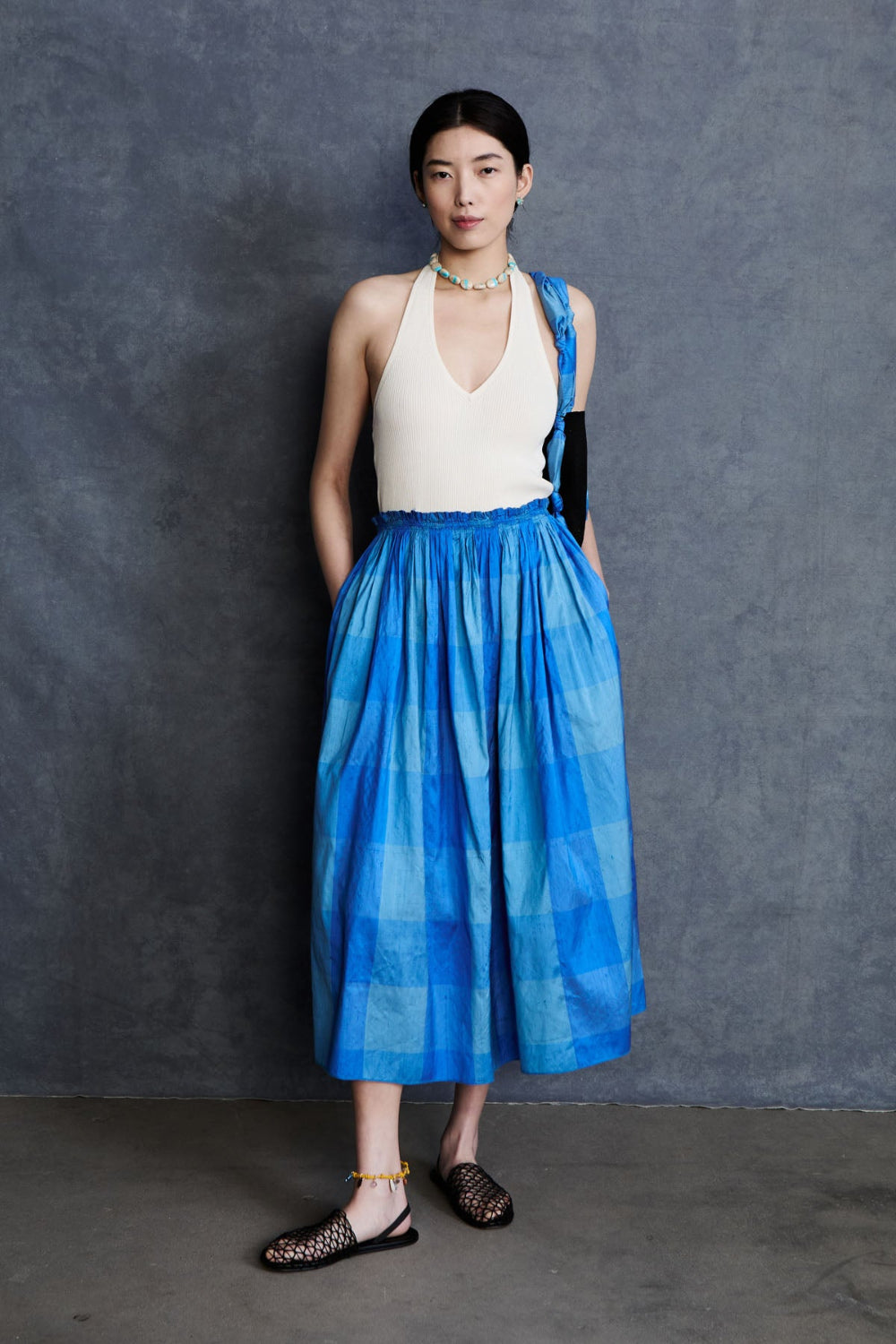 Elsa Silk Ballet Skirt Blue Check – Chan Luu